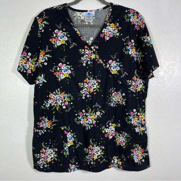 SB Scrubs | Tops | Sb Scrubs Floral Faux Wrap Scrub Top Size Large In ...